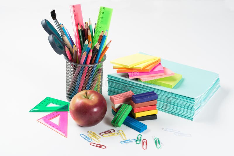 Idea of Creativity and Education with Stationery Stuff on White Surface ...