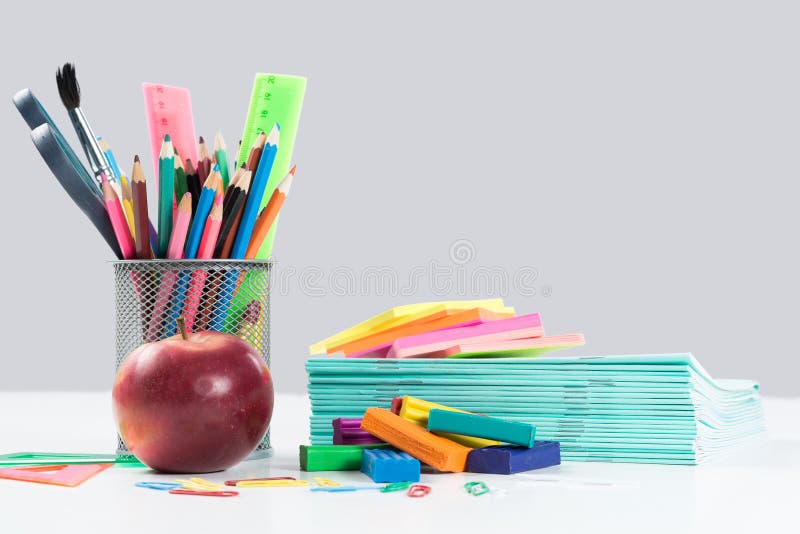 Idea of Creativity and Education with Stationery Stuff on White Surface ...