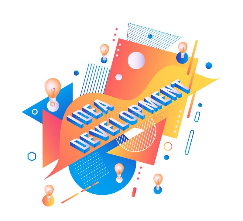 Idea Development Isometric Gradient Text Design on Abstract Geometric ...