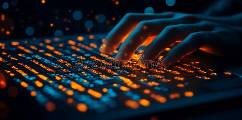 The Idea of Digital Technology and Data Science Involves a Computer Engineer Programming on a ...