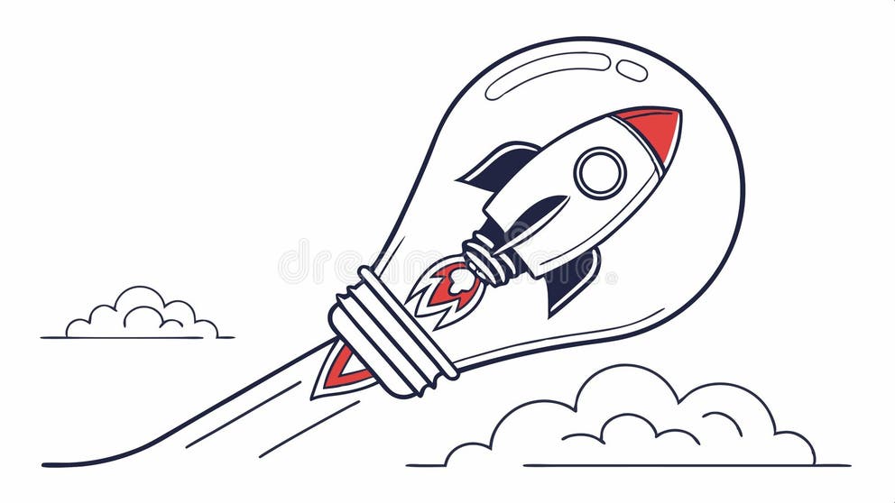 Idea in Flight Rocket Lightbulb Soaring To Success Innovation. Progress ...