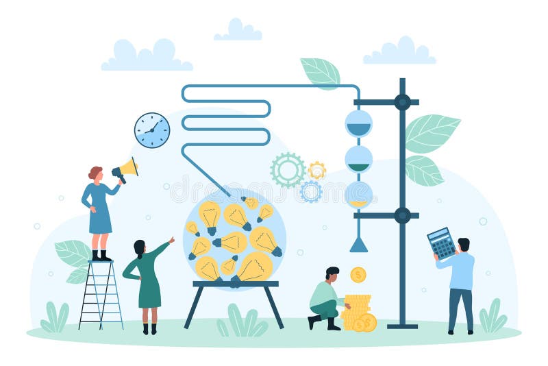 Idea Funnel, Tiny People Work with Generator for Conversion Light Bulbs ...