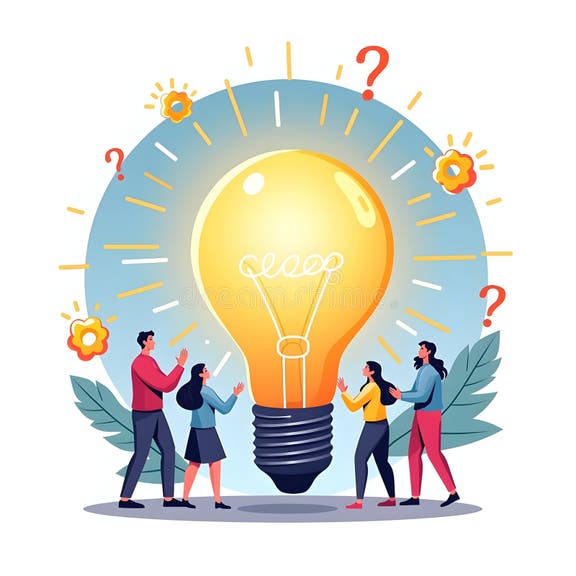 Idea Generation Brainstorming Teamwork Concept with Lightbulb and ...