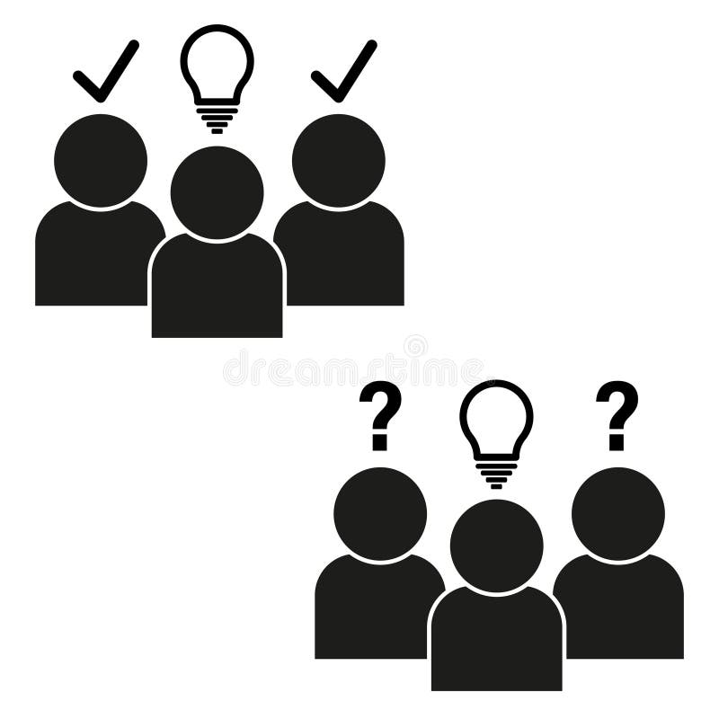 Idea Generation Icon. Teamwork Solution Symbol. Group Question Marks ...