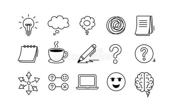 Idea Generation and Thinking Process Icons Brainstorming Stock Vector ...