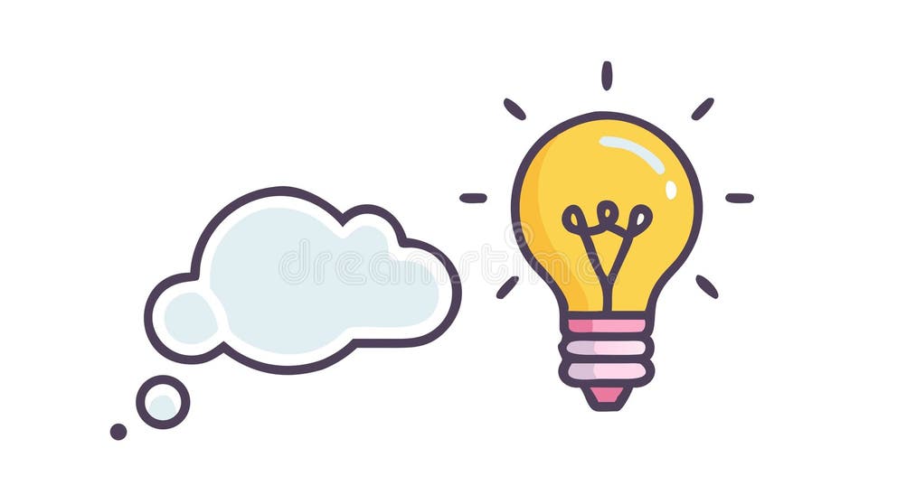 Idea Generation, Thought Bubble with Light Bulb, Vector Design ...