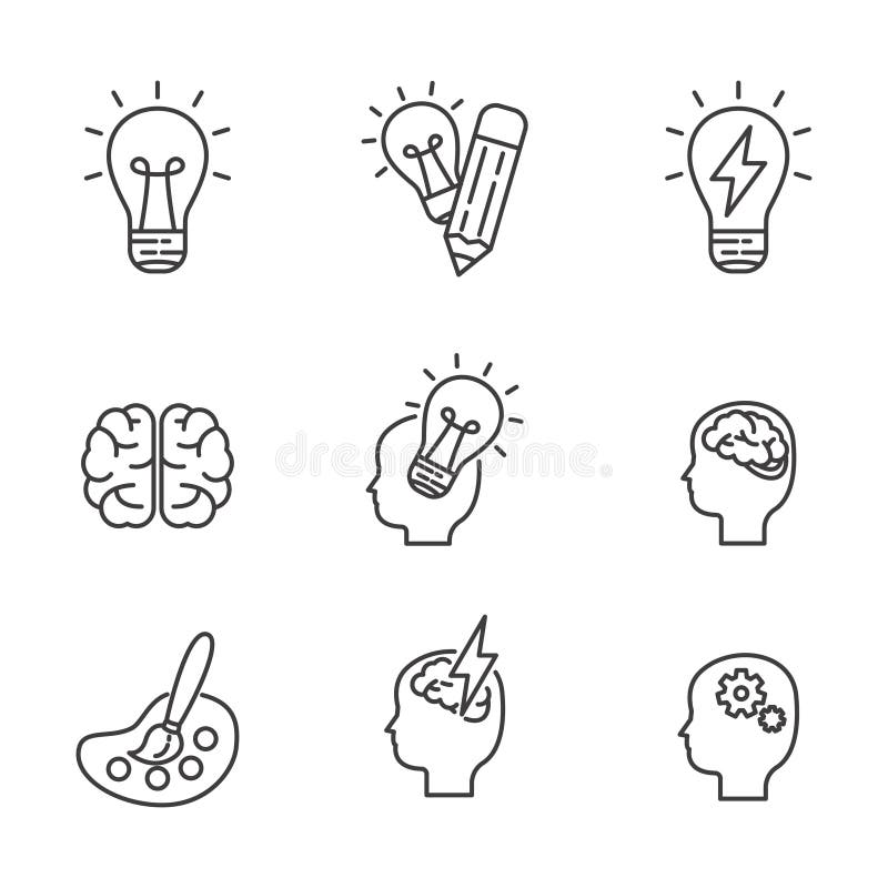 Idea Icon Set in Linear Style Stock Vector - Illustration of energy ...