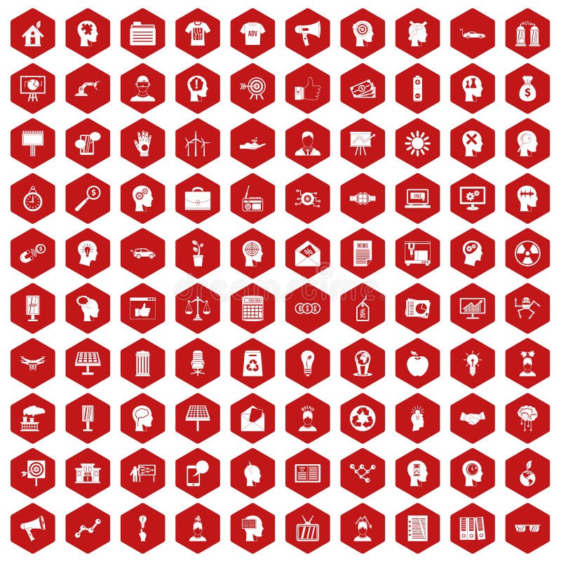 100 idea icons hexagon red stock vector. Illustration of glasses - 97544757