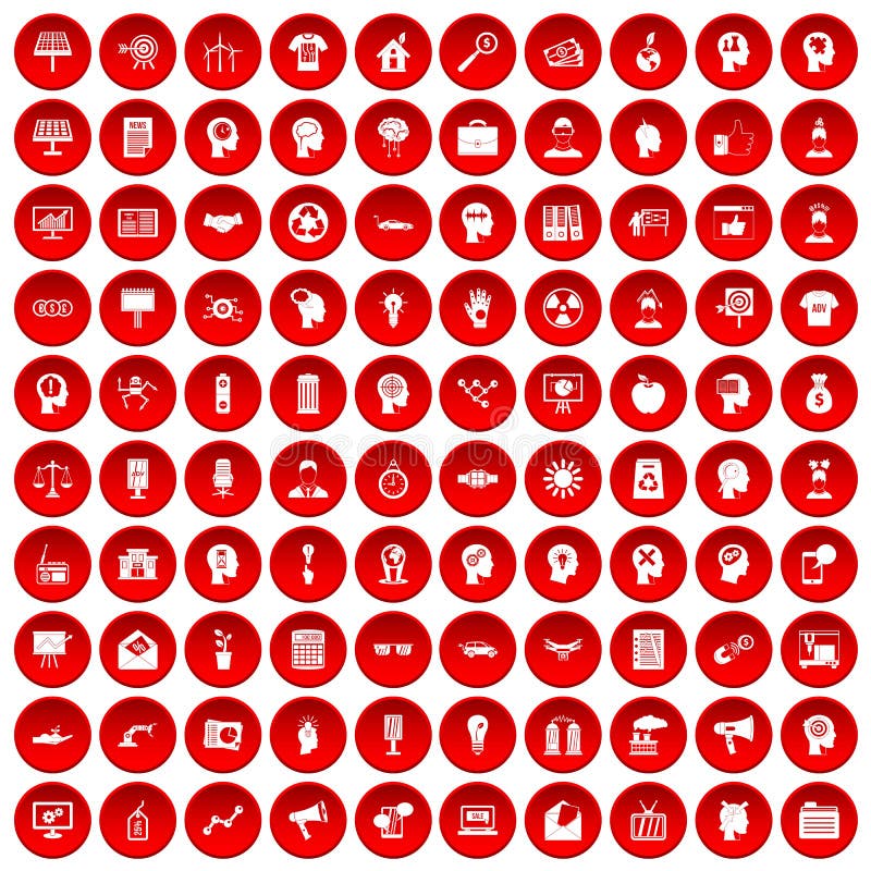 100 idea icons set red stock vector. Illustration of idea - 96648122