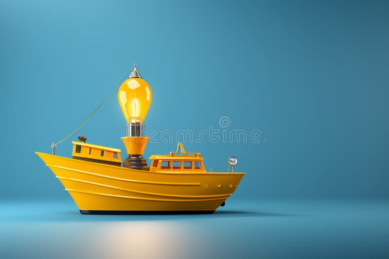 Idea Inception, 3D Rendering of a Yellow Boat and Light Bulb Stock ...
