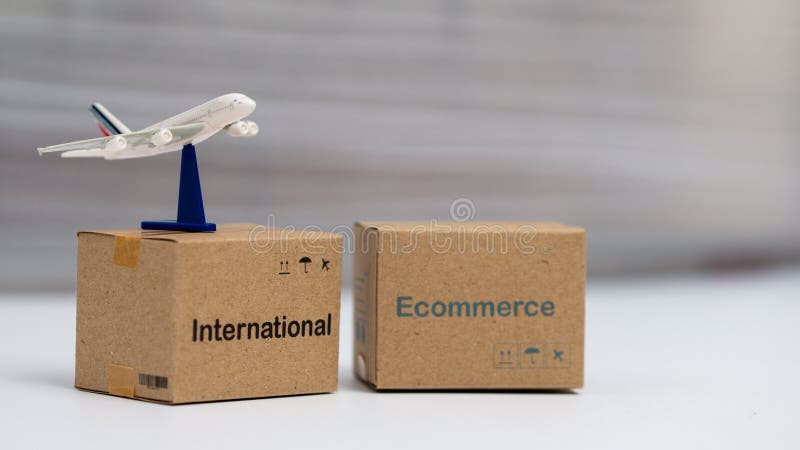 Logistics Boxes Packaging and Air Courier on Table Stock Image - Image ...