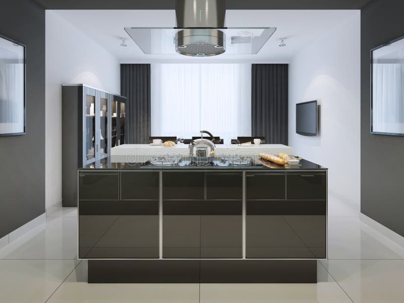 Idea of Island Bar at Techno Kitchen Stock Image - Image of glossy ...