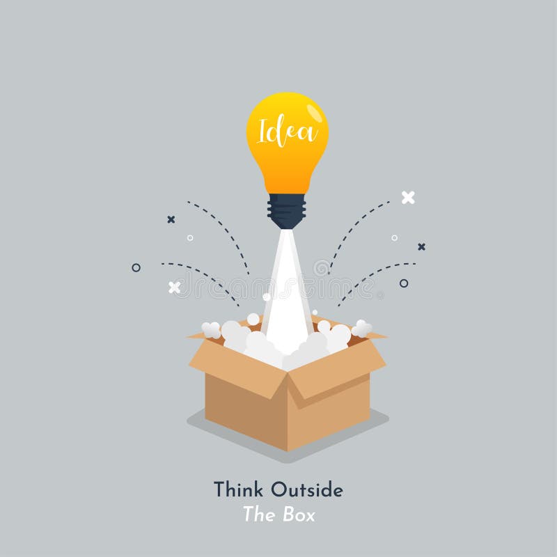 Idea Lamp Light Launch from Box Cartoon Icon Illustration. Think ...