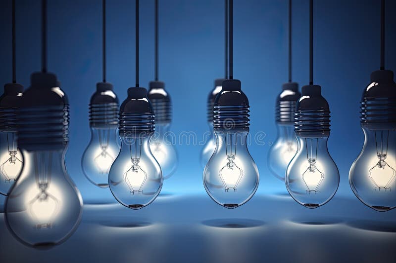 Idea or Leadership Concept. Group of Light Bulbs on the Blue Bac Stock ...