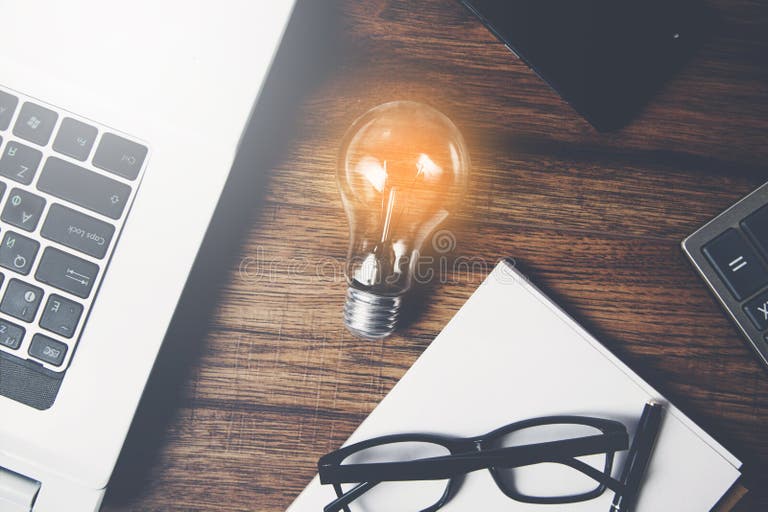 Idea or Light Bulb with Computer Stock Image - Image of computer, idea ...