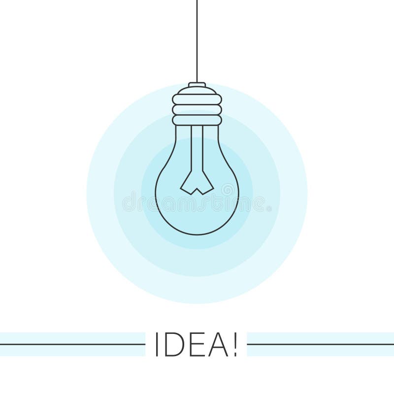 Idea. Light Bulb Flat Style with Light Blue Glow. Ideas Symbol ...