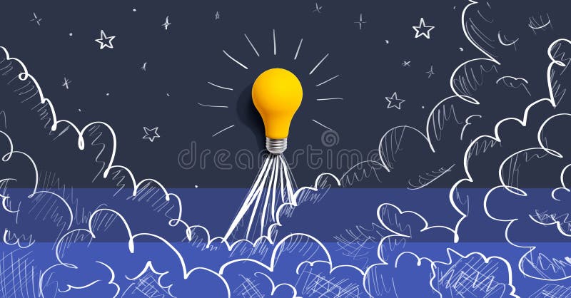 Idea Light Bulb Flying To the Sky Like a Rocket Stock Photo - Image of ...