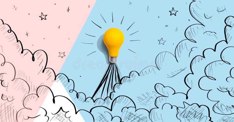 Idea Light Bulb Flying To the Sky Like a Rocket Stock Photo - Image of ...