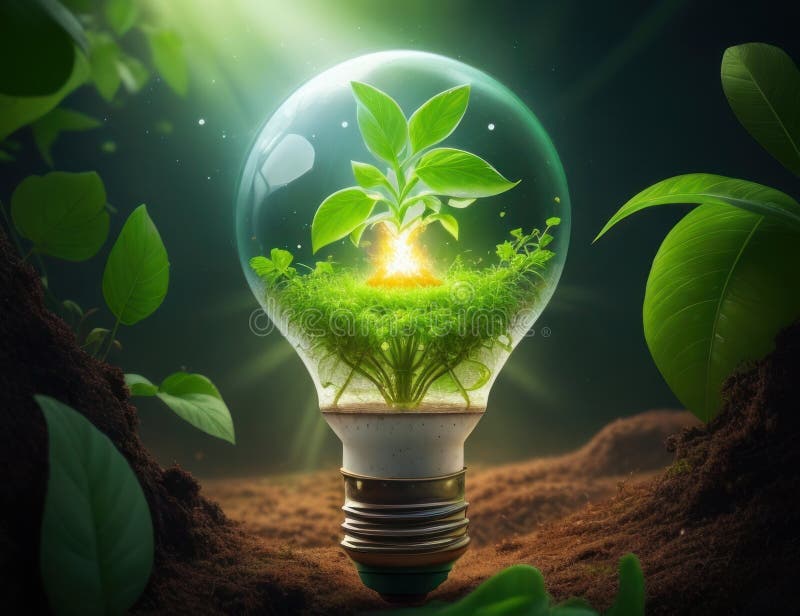 Idea Light Bulb with Natural Growth, Concept, Creativity in Restoring ...