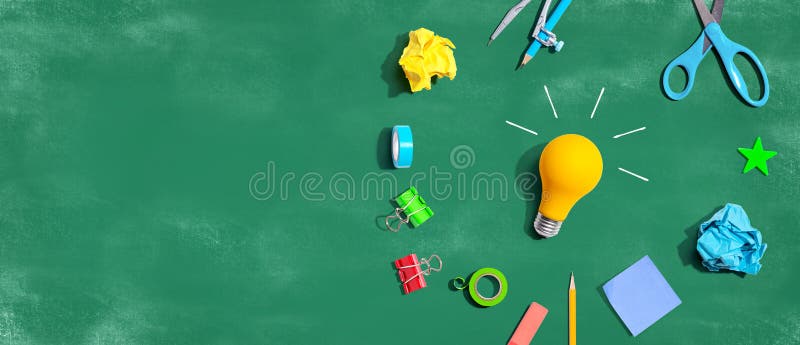 Idea Light Bulb with School Supplies - Flat Lay Stock Photo - Image of ...