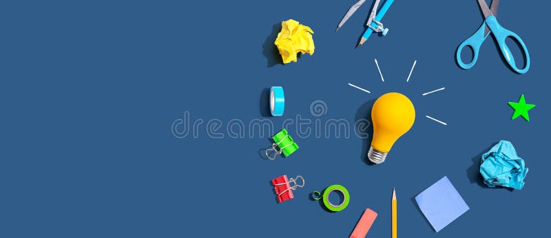 Idea Light Bulb with School Supplies - Flat Lay Stock Photo - Image of ...