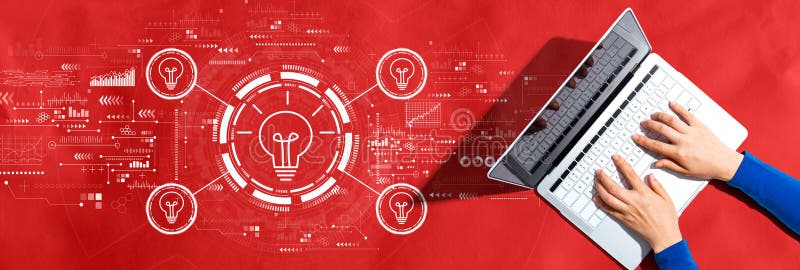 Idea Light Bulb Theme with Person Using a Laptop Stock Photo - Image of ...