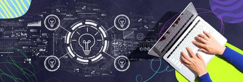 Idea Light Bulb Theme with Person Using a Laptop Stock Photo - Image of ...