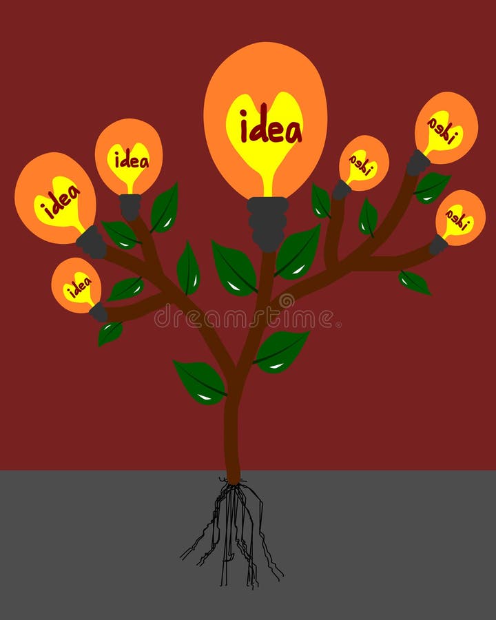 Idea Light Bulb Tree, Idea Tree Stock Illustration - Illustration of ...