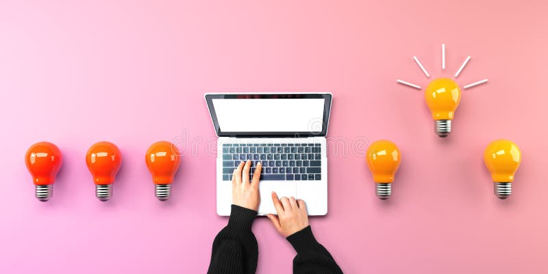 Idea Light Bulbs with Person Using a Laptop Computer Stock Photo ...