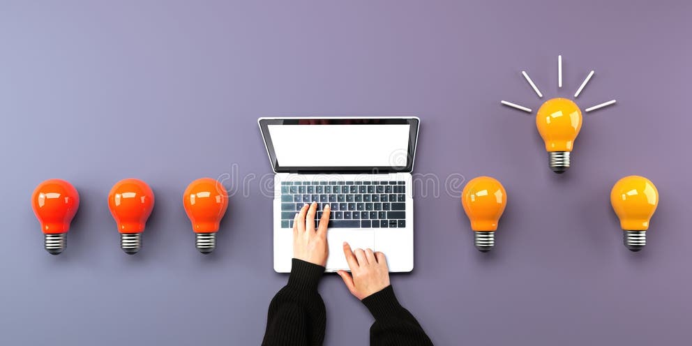 Idea Light Bulbs with Person Using a Laptop Computer Stock Photo ...