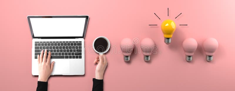 Idea Light Bulbs with Person Using a Laptop Computer Stock Image ...