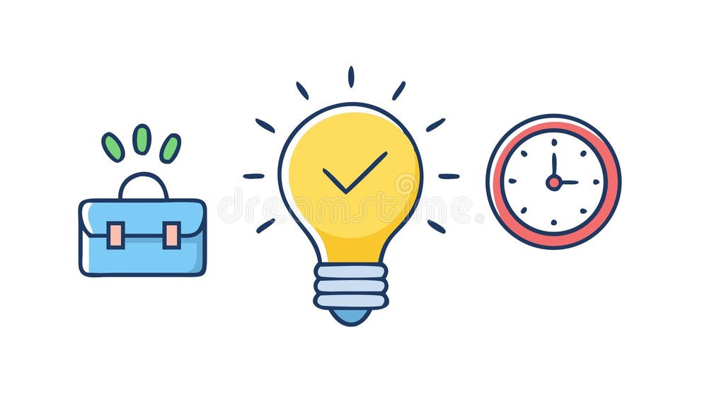 Idea Lightbulb Clock Briefcase Vector Icon â€ Business Time, Vector ...