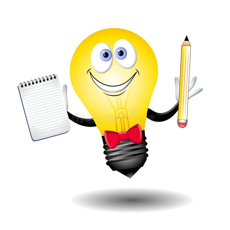 Cartoon Light Bulb Holding Paper Pencil Stock Illustrations – 22 ...