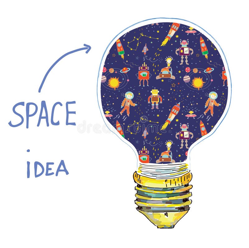 Idea Lightbulb Space Illustration. Stock Vector - Illustration of ...