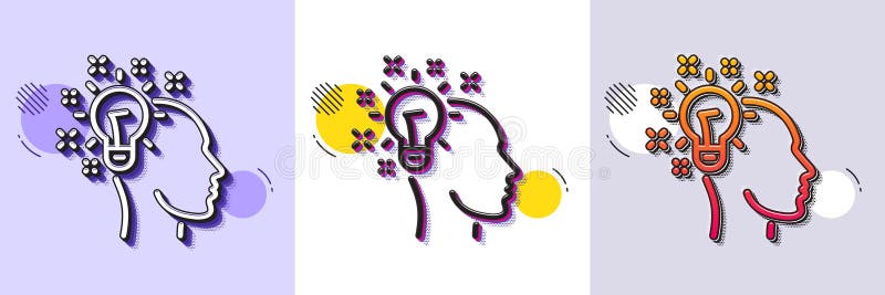 Idea Line Icon. Human Head with Light Bulb Sign. Halftone Dotted ...