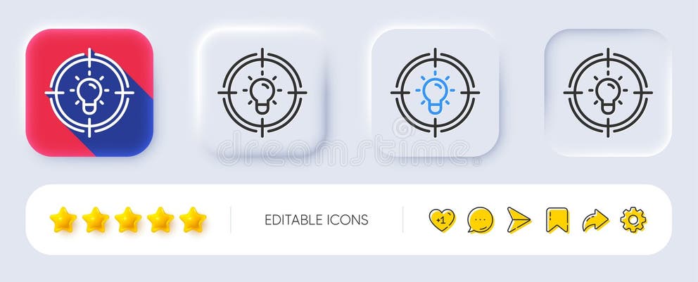 Idea Line Icon. Light Bulb or Lamp in Target Sign. Neumorphic Buttons ...