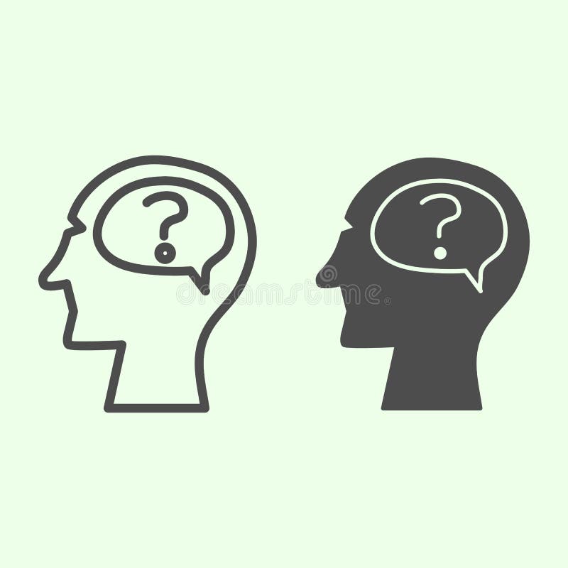 Idea Line and Solid Icon. Human Head with Idea Question Mark Outline ...