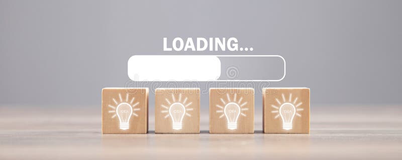 Idea Loading Concept with Light Bulb on Wooden Cube. Progress ...