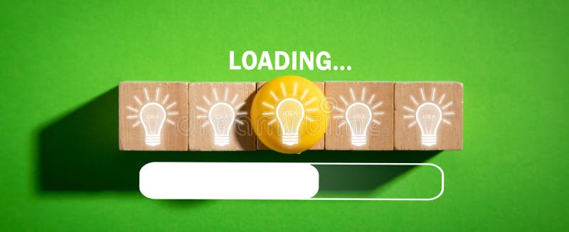 Idea Loading Concept with Light Bulb on Wooden Cube. Progress ...