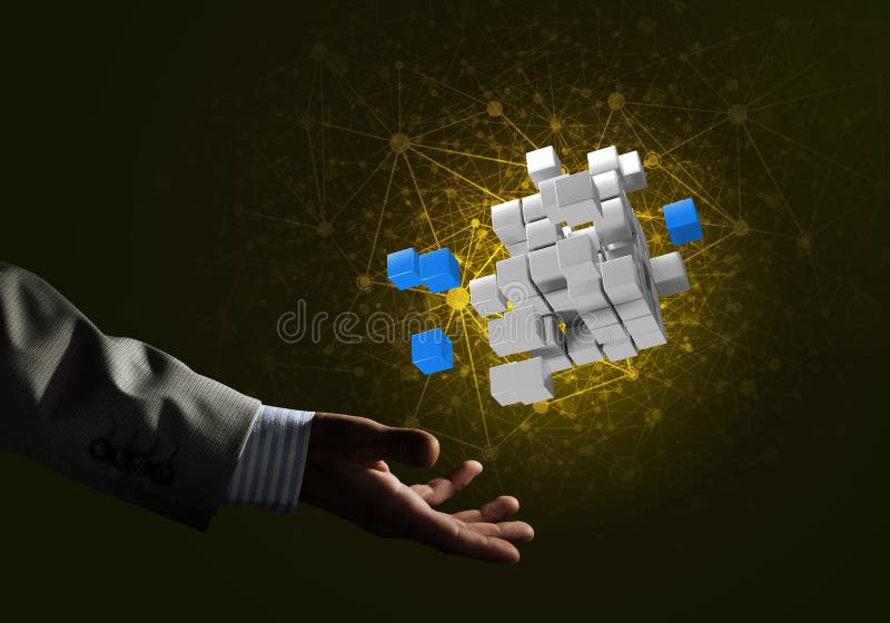 Idea of New Technologies and Integration Presented by Cube Figure Stock ...