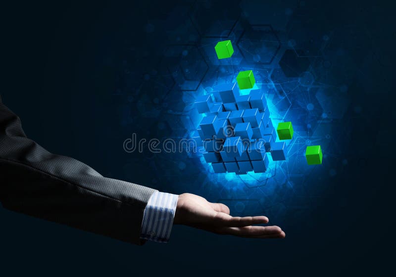 Idea of New Technologies and Integration Presented by Cube Figure Stock ...