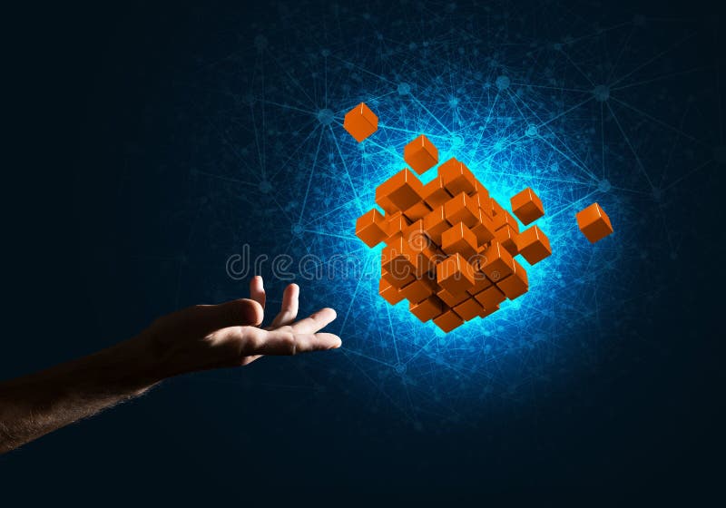Idea of New Technologies and Integration Presented by Cube Figure Stock ...