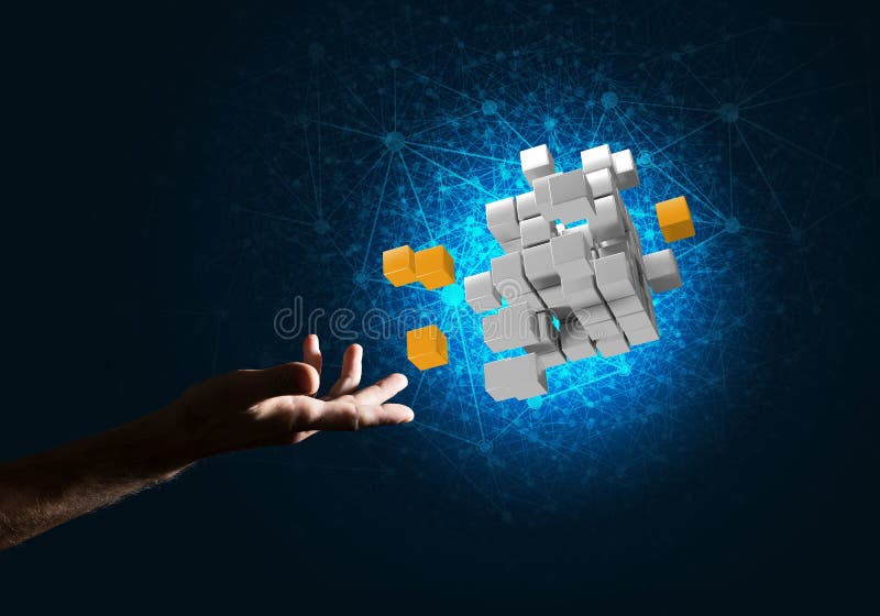 Idea of New Technologies and Integration Presented by Cube Figure Stock ...