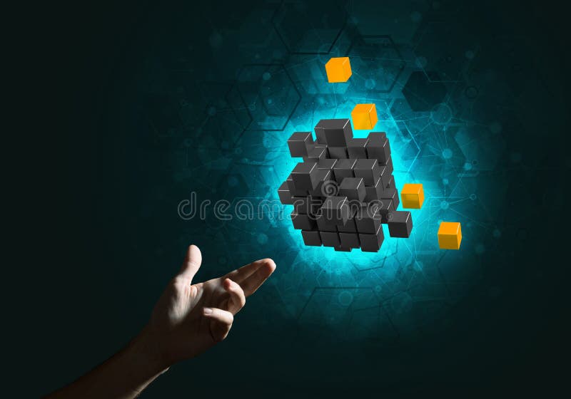 Idea of New Technologies and Integration Presented by Cube Figure Stock ...