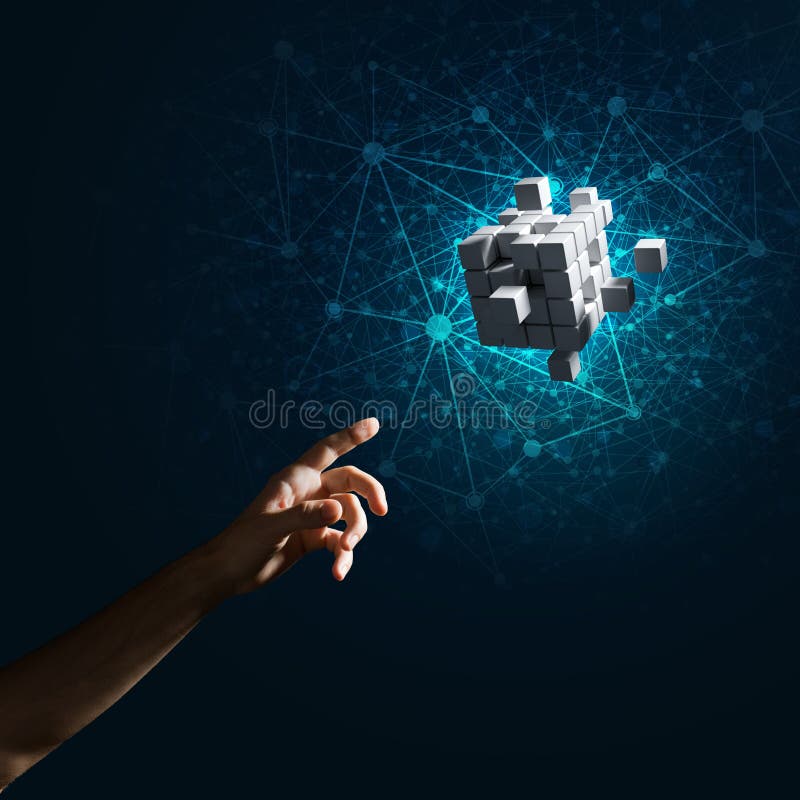 Idea of New Technologies and Integration Presented by Cube Figure Stock ...