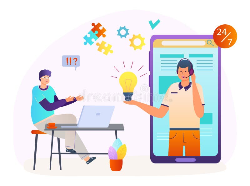 Idea from Online Support Service, Vector Illustration, Tiny Man ...