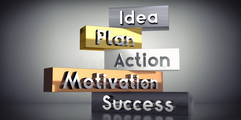 Idea, Plan, Action, Motivation, Success - Words on Metal Blocks Stock ...