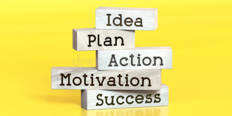 Idea, Plan, Action, Motivation, Success - Words on Wooden Blocks Stock ...