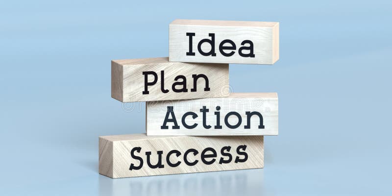 Idea, Plan, Action, Motivation, Success - Words on Wooden Blocks Stock ...