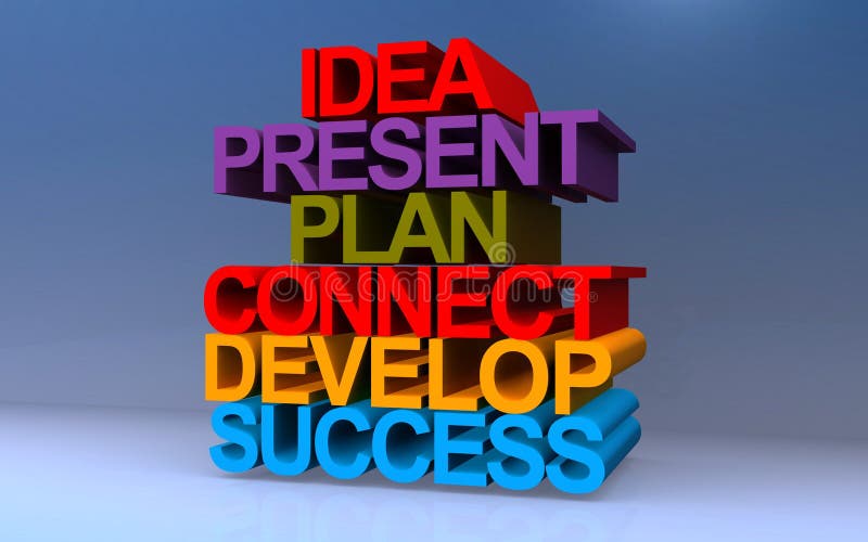 Idea Present Plan Connect Develop Success on Blue Stock Illustration ...